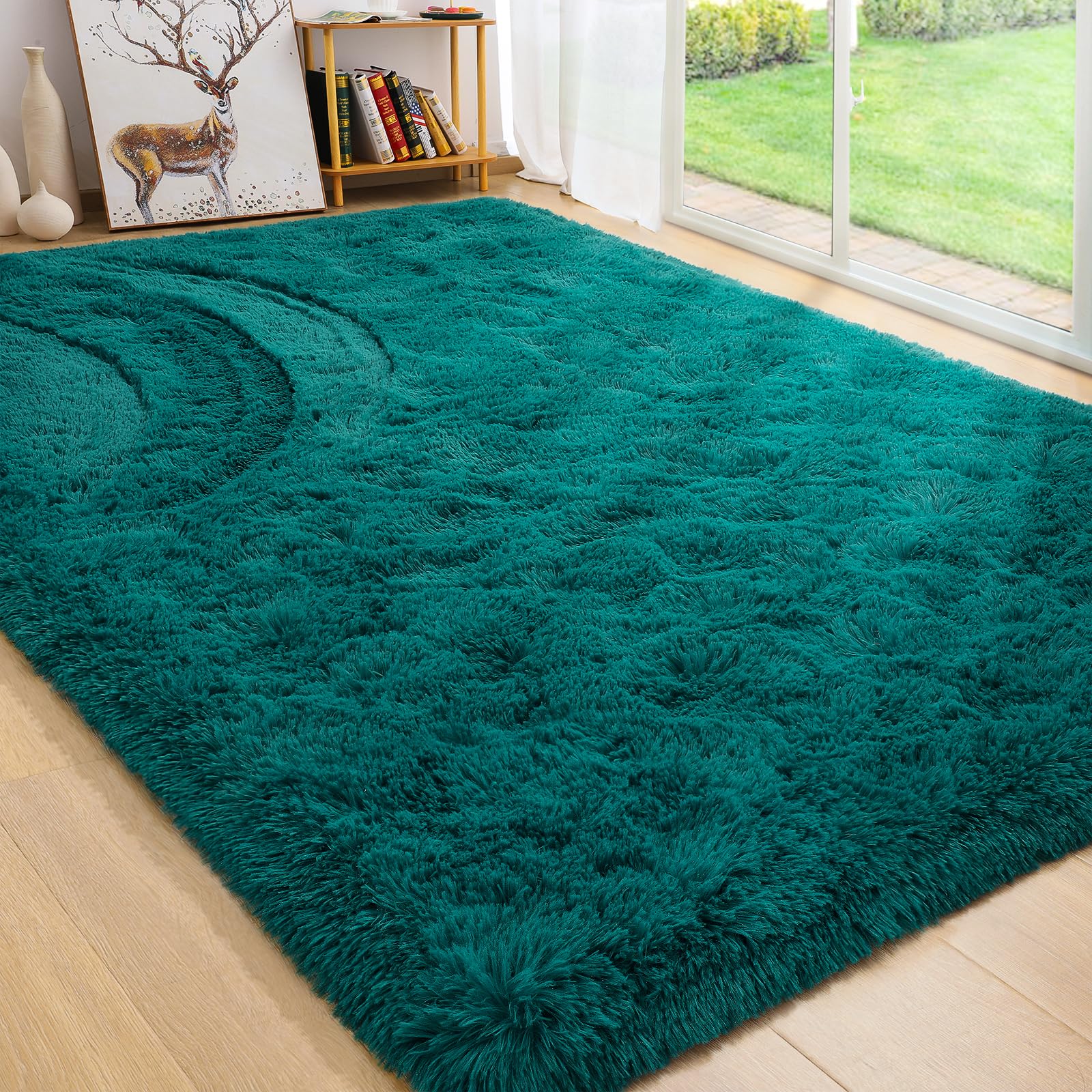 BENRON Living Room Rug 4x6 Area Rug Teal Green Fluffy Rugs for Bedroom Fuzzy Rugs for Girls Kids Room Shaggy Nursery Rug Memory Foam Rug Anti-Slip Carpets