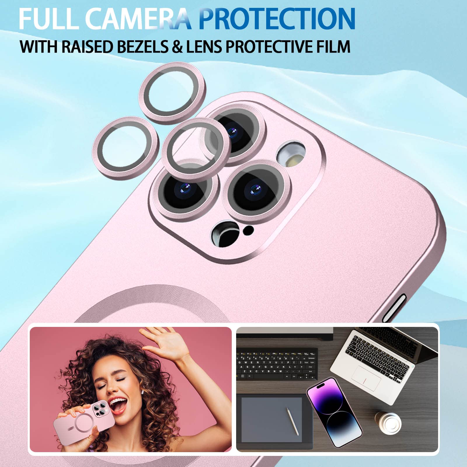 Womdakon Magnetic Case for iPhone 14 Pro Max Phone Case for Women, [Adaptation with Magsafe] Matte Luxury Soft Metallic Luster Design for iPhone 14 Pro Max 6.7'' with Camera Protector-Pink