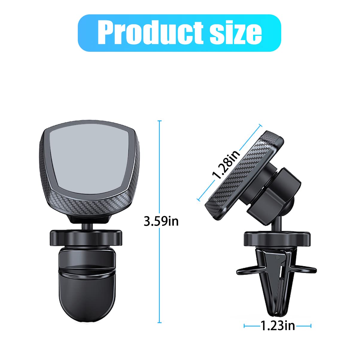 zipelo Car Phone Holder Mount, Magnetic Cell Phone Cradle for Air Vent and Dashboard, Universal Hands Free Suction Cup and Vent Clip, Auto Accessories for All iPhone, Samsung and More (Gray)