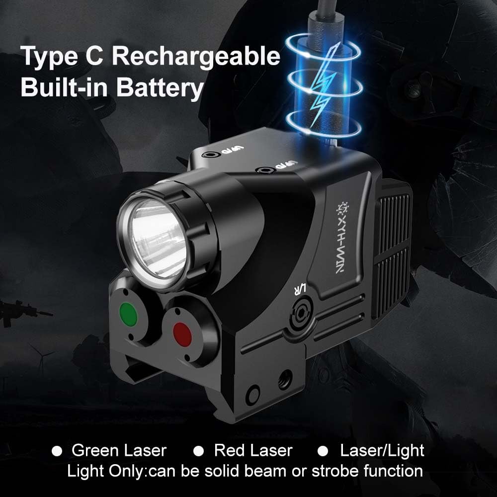 XYH-Win 600 Lumens Weapon Tactical Light Green/Red Laser Sight Combo, Pistol Light with Strobe/Constant Function, Dual-Color Laser Sight,USBC Rechargeable,Fits Standard Picatinny/Glock Rails