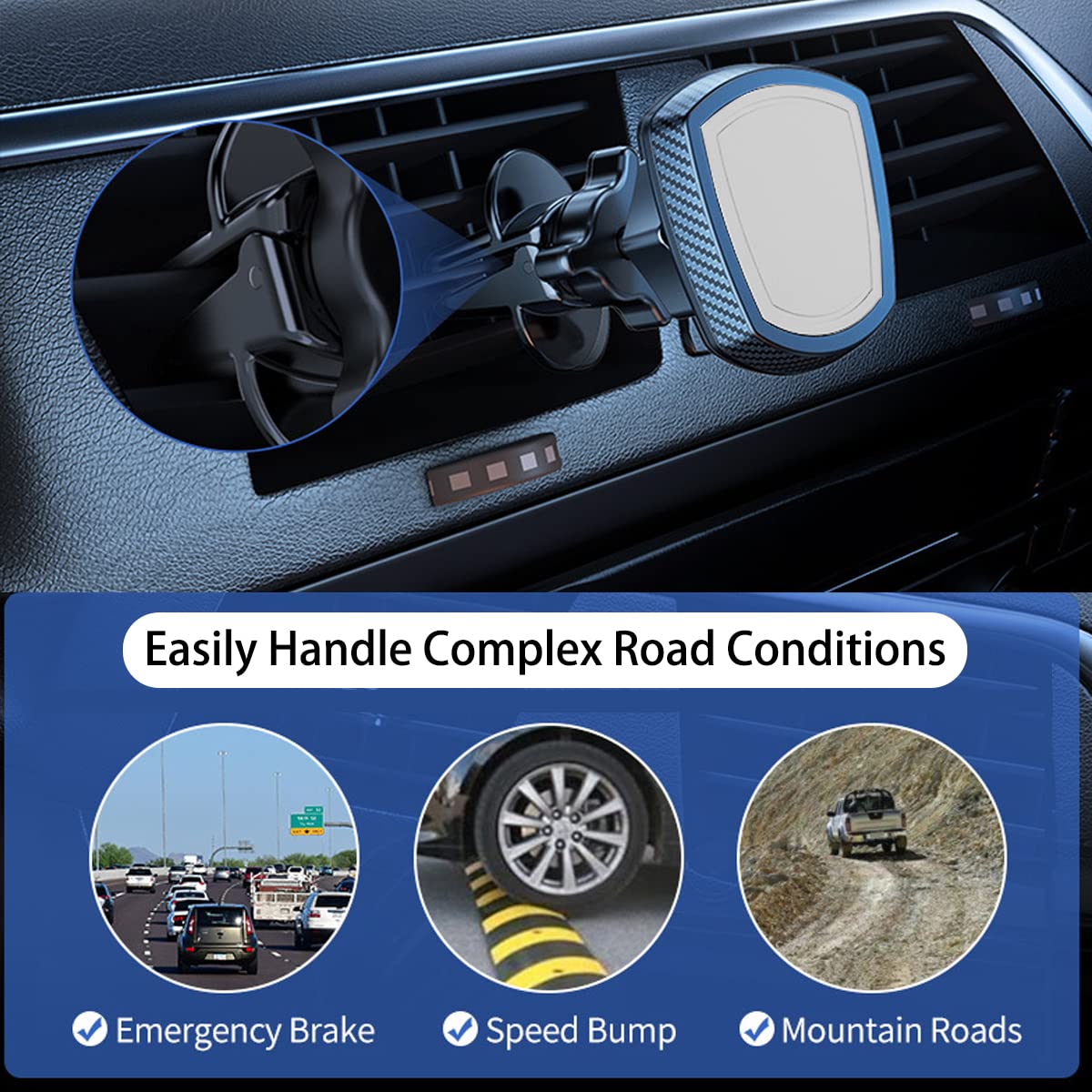 zipelo Car Phone Holder Mount, Magnetic Cell Phone Cradle for Air Vent and Dashboard, Universal Hands Free Suction Cup and Vent Clip, Auto Accessories for All iPhone, Samsung and More (Gray)