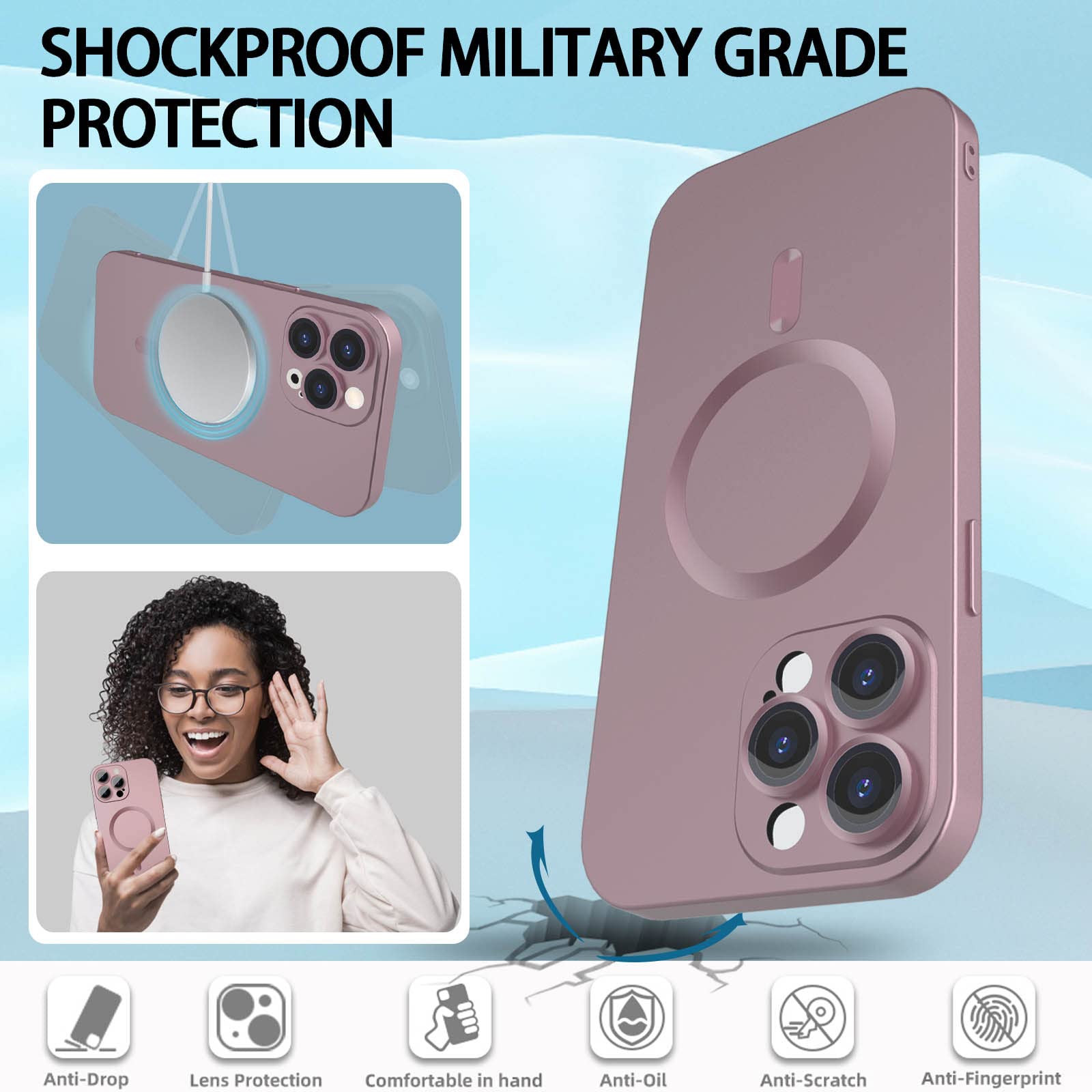 Womdakon Magnetic Case for iPhone 14 Pro Max Phone Case for Women, [Adaptation with Magsafe] Matte Luxury Soft Metallic Luster Design for iPhone 14 Pro Max 6.7'' with Camera Protector-Pink