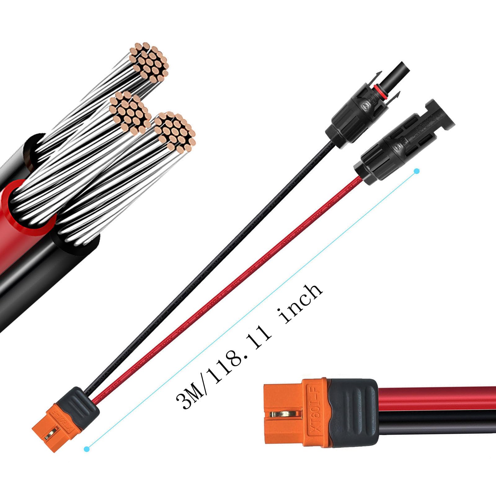 ZkeeShop Solar Charge Cable Solar Connector to XT60i Adapter Connector Connecting Solar Panel XT60i-F Extension Cable 12AWG Cable Compatible for Solar Generator Portable Power Station 3m(10FT)