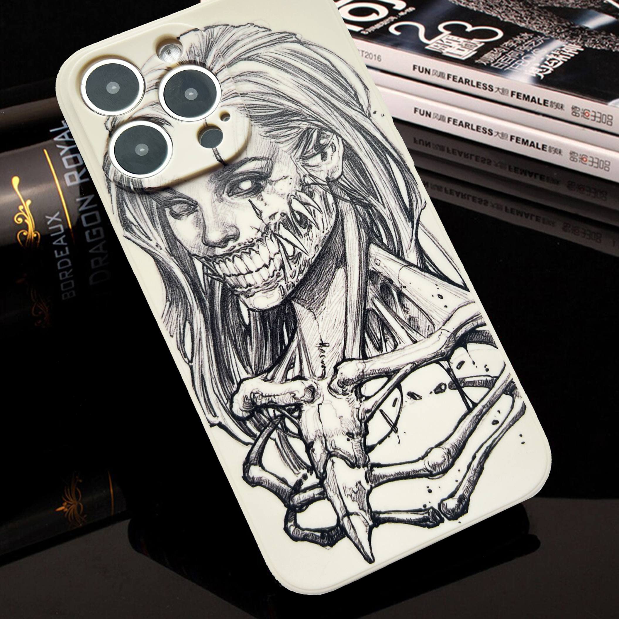 Shegazzi Compatible with iPhone 14 Pro Max Case, Halloween Skull Skeleton Phone Case for Apple iPhone 14 Pro Max, Slim TPU Liquid Silicone Phone Case Full Body Protective Cover