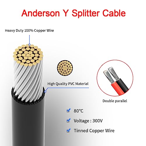 ELFCULB Anderson Y Splitter Cable,12AWG Solar Charging Splitter Cable Solar Panel Extension Cable for Solar Generator Power Station(1FT)