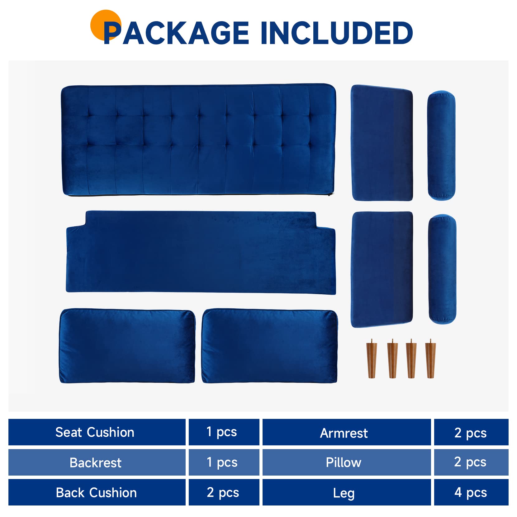 Vesgantti Blue Velvet Couch 70 inch, 3 Seater Loveseat Sofa, Mid Century Modern Couches for Living Room, Upholstered Velvet Sofa with 2 Pillows, Button Tufted Sofa for Bedroom, Home Office, Apartment
