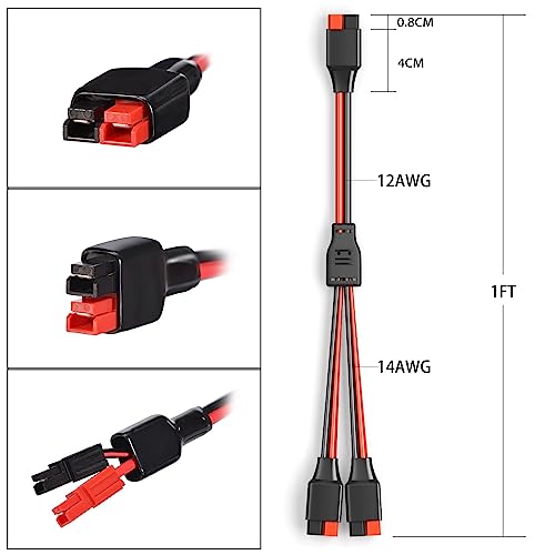 ELFCULB Anderson Y Splitter Cable,12AWG Solar Charging Splitter Cable Solar Panel Extension Cable for Solar Generator Power Station(1FT)