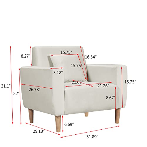 FREEHOMAE Polyester Accent Chair for Living Room, Square Arm Chair with Toss Pillow Comfy Single Sofa Club Chair for Small Space