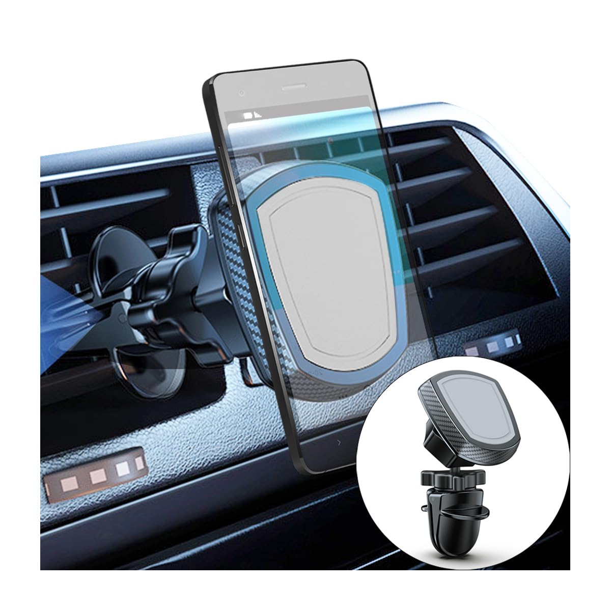 zipelo Car Phone Holder Mount, Magnetic Cell Phone Cradle for Air Vent and Dashboard, Universal Hands Free Suction Cup and Vent Clip, Auto Accessories for All iPhone, Samsung and More (Gray)