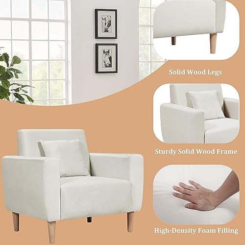 FREEHOMAE Polyester Accent Chair for Living Room, Square Arm Chair with Toss Pillow Comfy Single Sofa Club Chair for Small Space