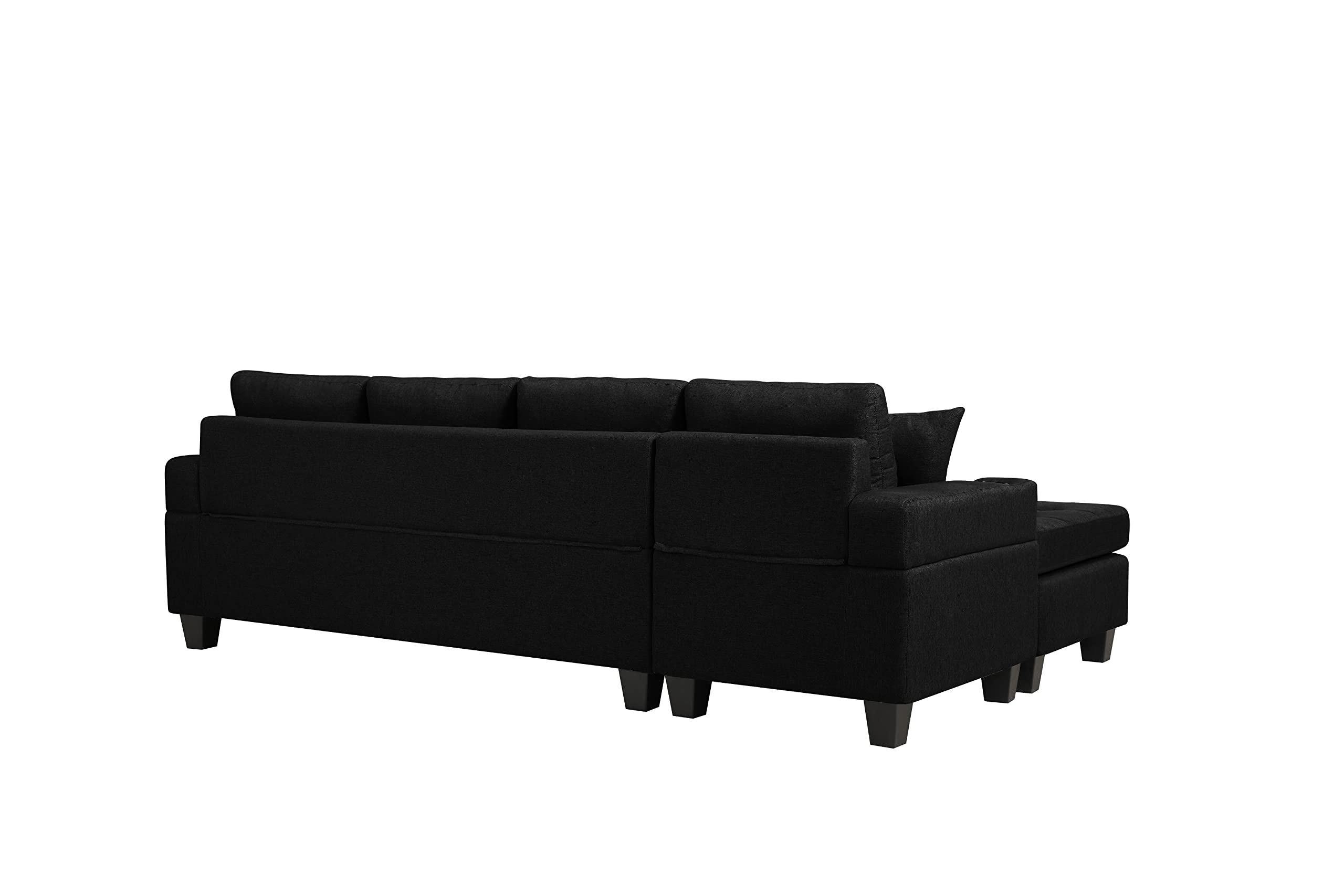 BIADNBZ Modern Sectional Sofa with Chaise Lounge and Cupholders, Modern L-Shaped Couch Set with 2 Pillows for Living Room Apartment Office, Black