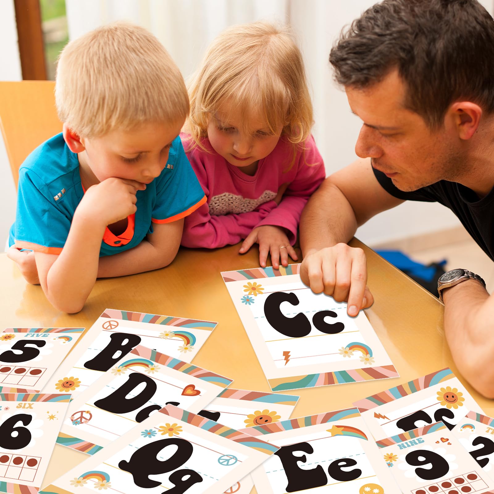 36Pcs Retro Classroom Alphabet Number Bulletin Board Set, Groovy ABC Alphabet Card and 0-9 Number Posters Decor with Glue Point for Preschool Kindergarten Classroom and Teachers Wall Decorations