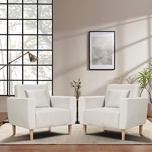 FREEHOMAE Polyester Accent Chair for Living Room, Square Arm Chair with Toss Pillow Comfy Single Sofa Club Chair for Small Space