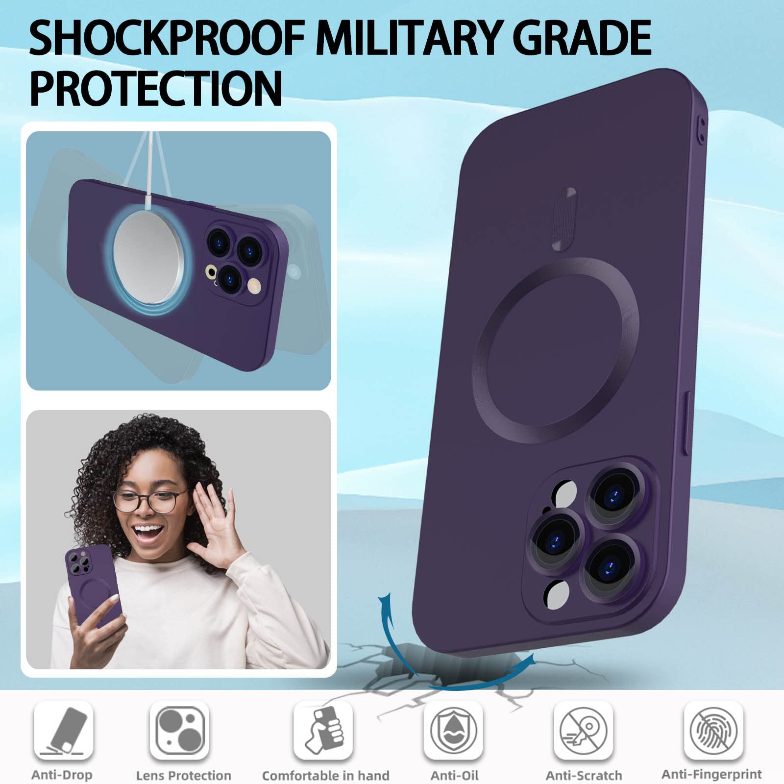 Womdakon Magnetic Case for iPhone 14 Pro Max Phone Case for Women, [Adaptation with Magsafe] Matte Luxury Soft Metallic Luster Design for iPhone 14 Pro Max 6.7'' with Camera Protector-Purple