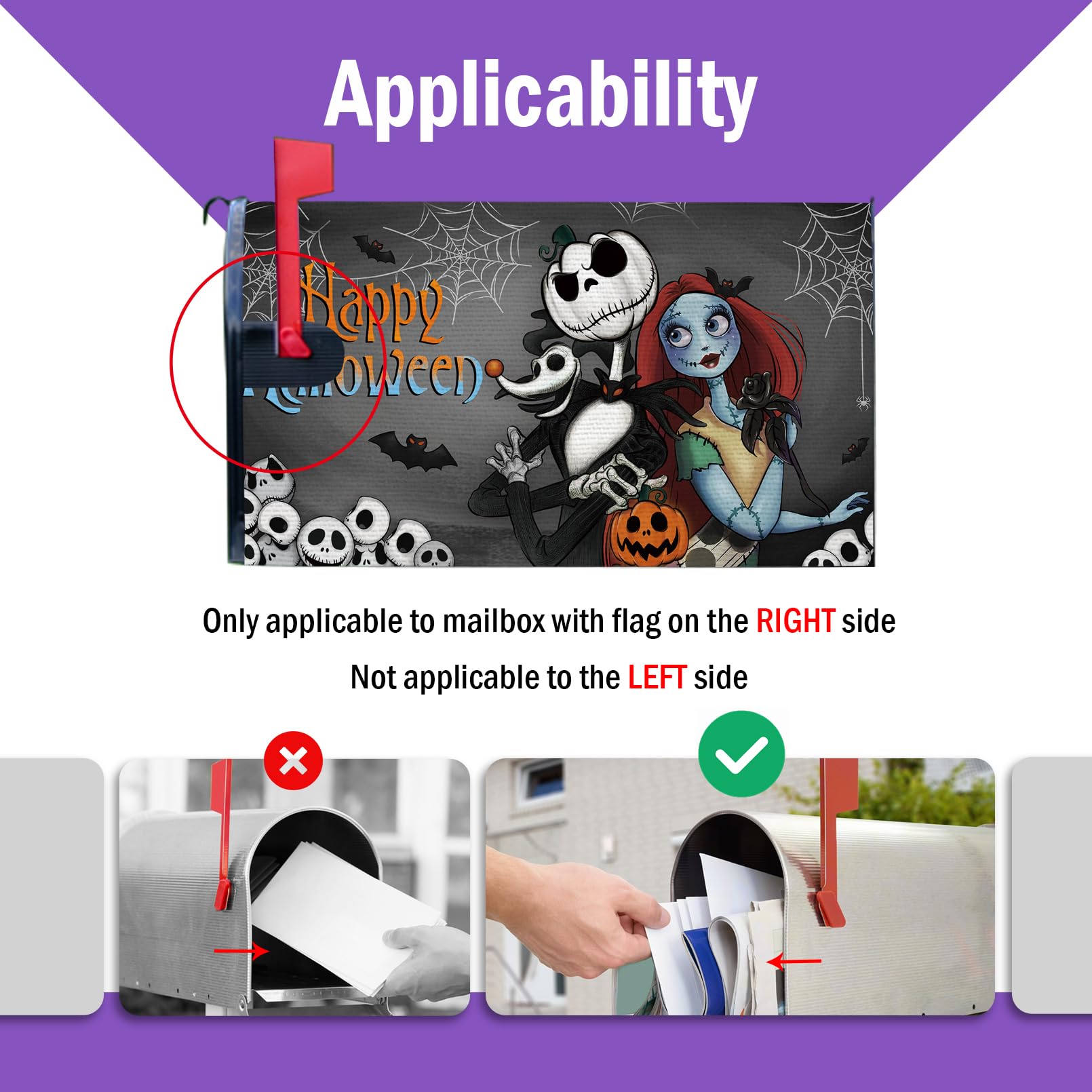 FBCOO Happy Halloween Mailbox Cover Magnetic Standard Size 20.5" x 18", Xmas Jack Sally Skulls Decorative Post Letter Box Decor, Spider Web Funny Holiday Garden Outdoor Decoration