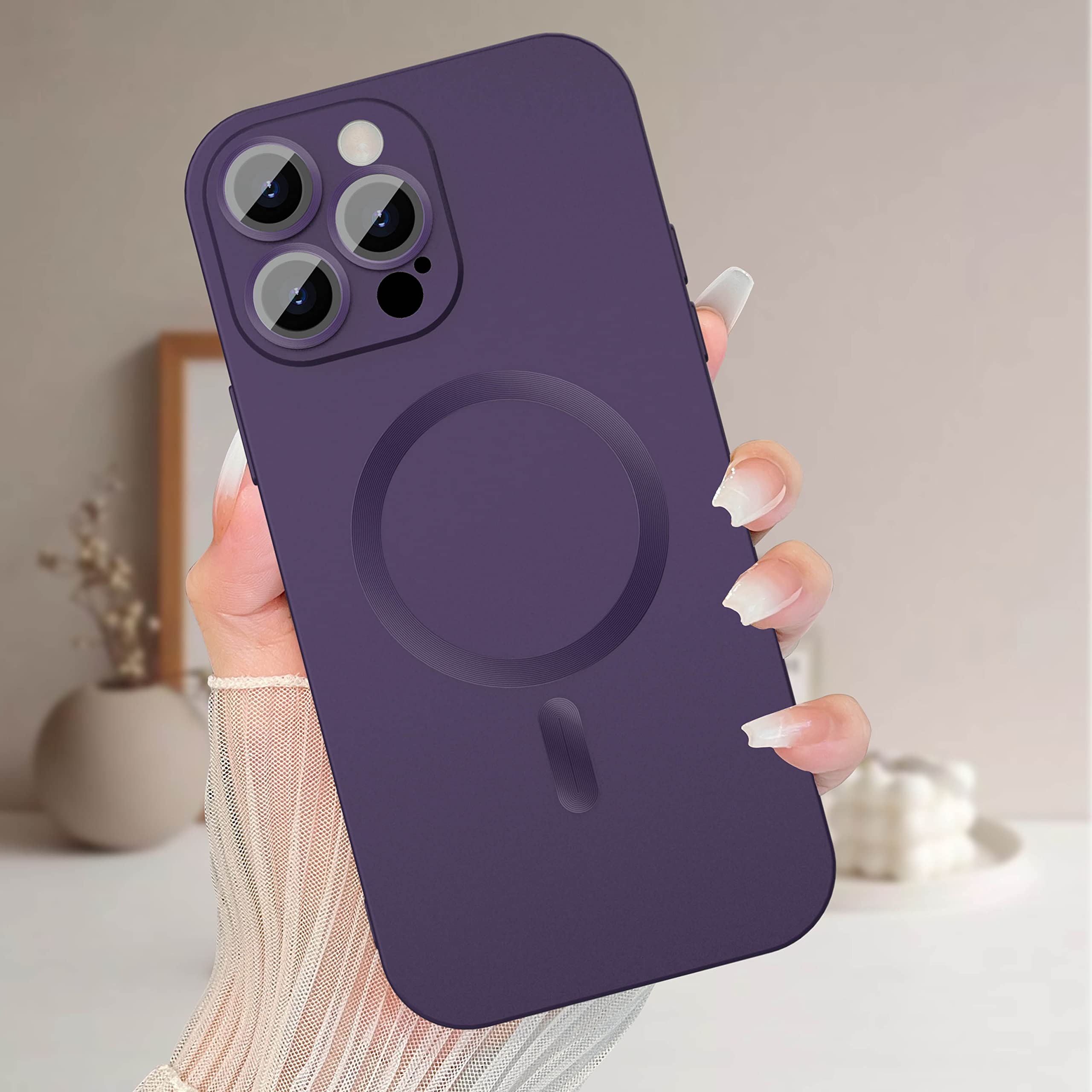 Womdakon Magnetic Case for iPhone 14 Pro Max Phone Case for Women, [Adaptation with Magsafe] Matte Luxury Soft Metallic Luster Design for iPhone 14 Pro Max 6.7'' with Camera Protector-Purple