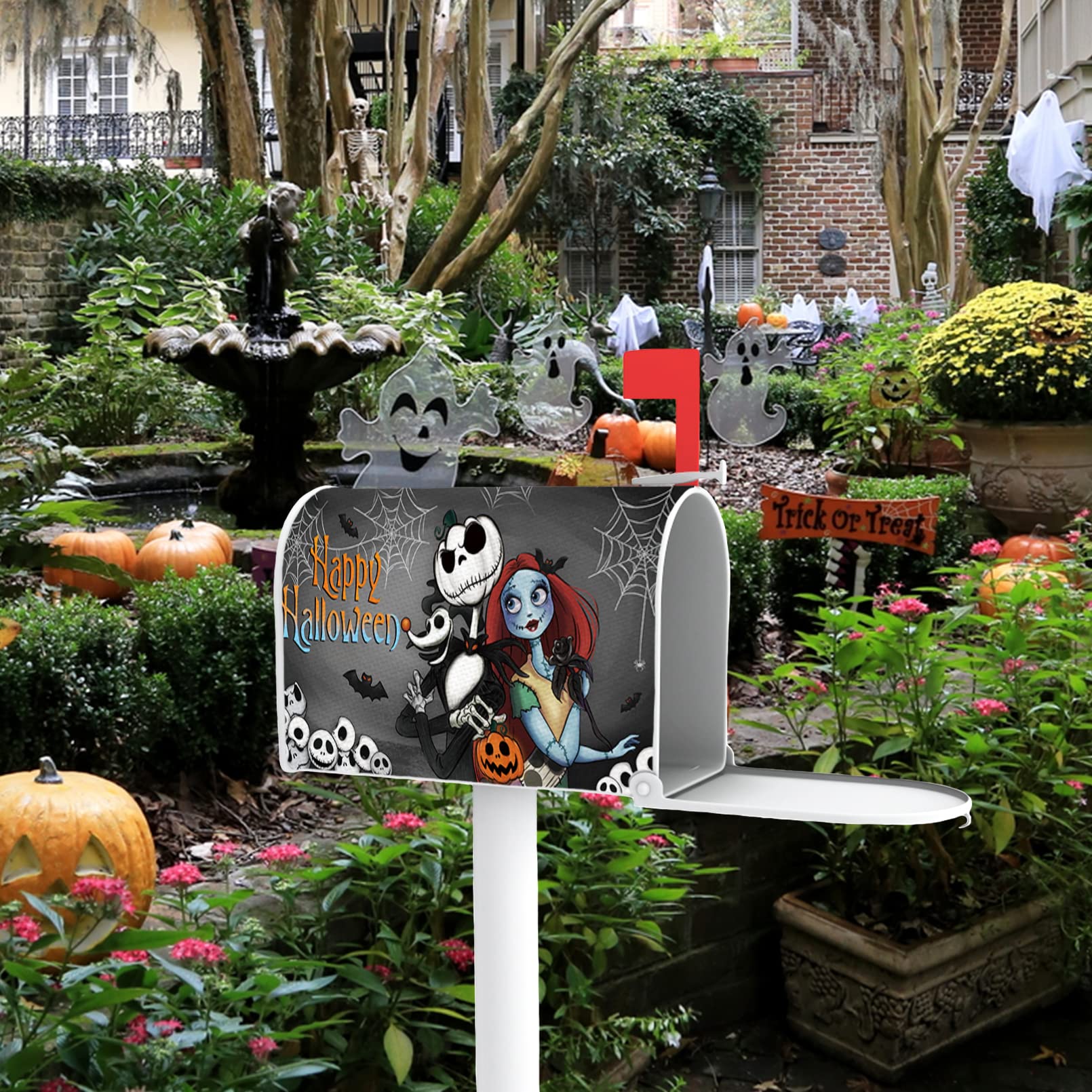 FBCOO Happy Halloween Mailbox Cover Magnetic Standard Size 20.5" x 18", Xmas Jack Sally Skulls Decorative Post Letter Box Decor, Spider Web Funny Holiday Garden Outdoor Decoration