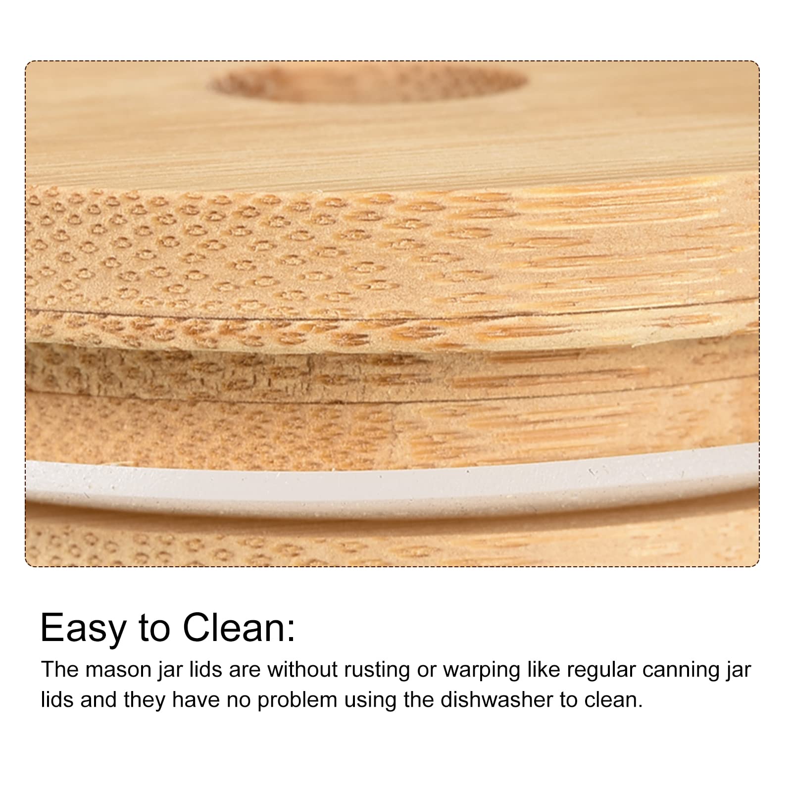 uxcell Mason Jar Lids with Straw Hole, 6pcs - Bamboo Lids with Silicone Ring for Glass Cups 70mm Regular Mouth Leak Proof Fits Storage Jars(Wood Color)