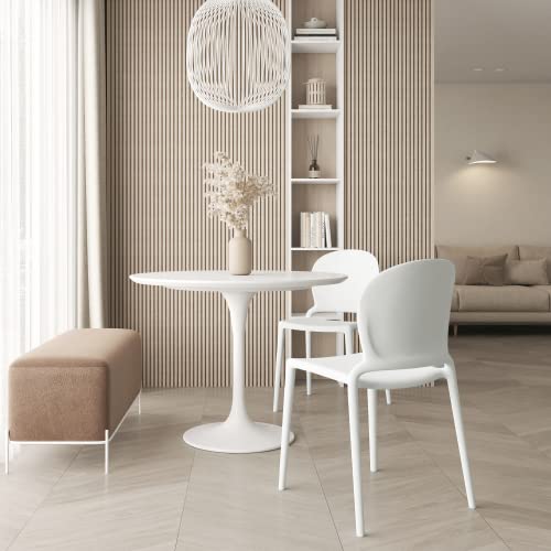 LESHI Dining Chair Modern Kitchen Dining Room Chairs Minimalist Style Creative Design- Set of 2, Premium Plastic, White