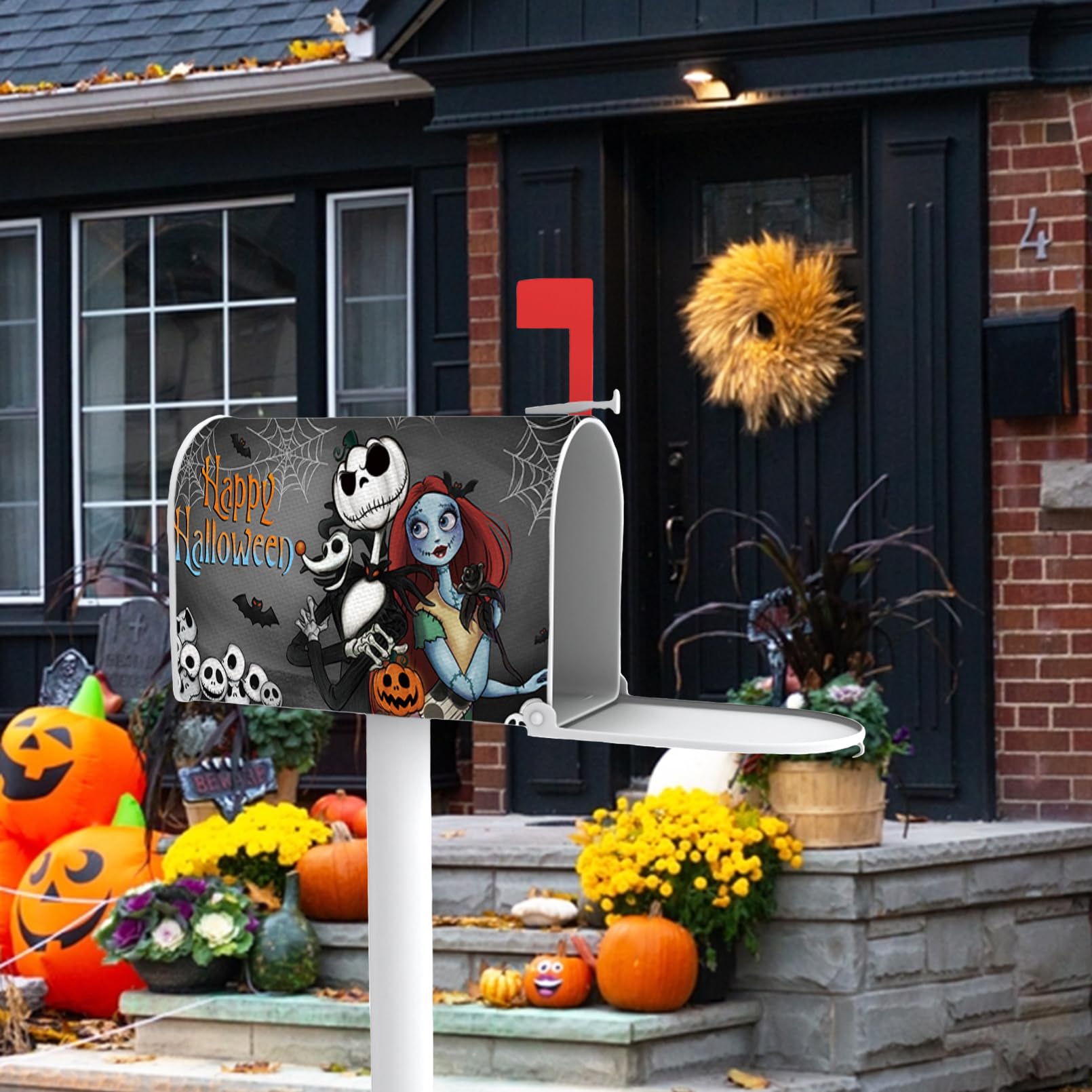 FBCOO Happy Halloween Mailbox Cover Magnetic Standard Size 20.5" x 18", Xmas Jack Sally Skulls Decorative Post Letter Box Decor, Spider Web Funny Holiday Garden Outdoor Decoration