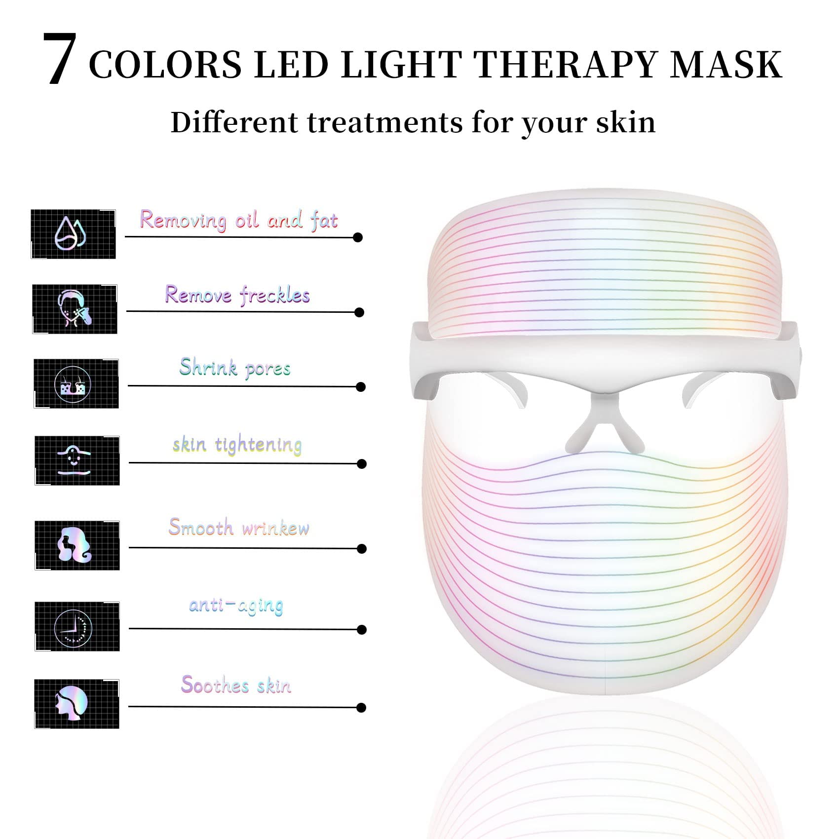 haoyehome Upgraded 7 Color LED Face Mask Light Therapy, led mask therapy facial LED suitable for home skin care, light therapy mask Portable & Light, Rechargeable, Wireless (white), 1.0 Count