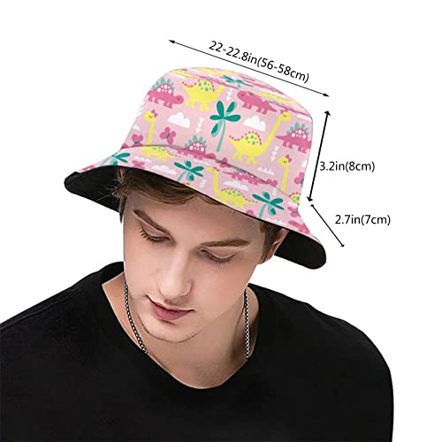 Pink Dinosaur Cute Dino Girly Bucket Hat Sun Beach Packable Fisherman Cap for Women Men Summer Outdoor Hiking
