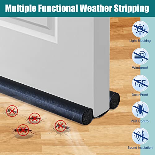Door Draft Stopper, Door Draft Blocker, Under Door Draft Insulator, Door Sweep Weather Stripping, Soundproof Noise Stopper None Adhesive Door Bottom Weather Stips, Black
