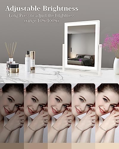 GANAIHQGROWING Classic Vanity Mirror with Lights,13 in Tabletop Lighted Makeup Mirror LED Lights for Over Sink, Smart Touch Control, Stepless Dimmable 3 Colors Lighting Modes