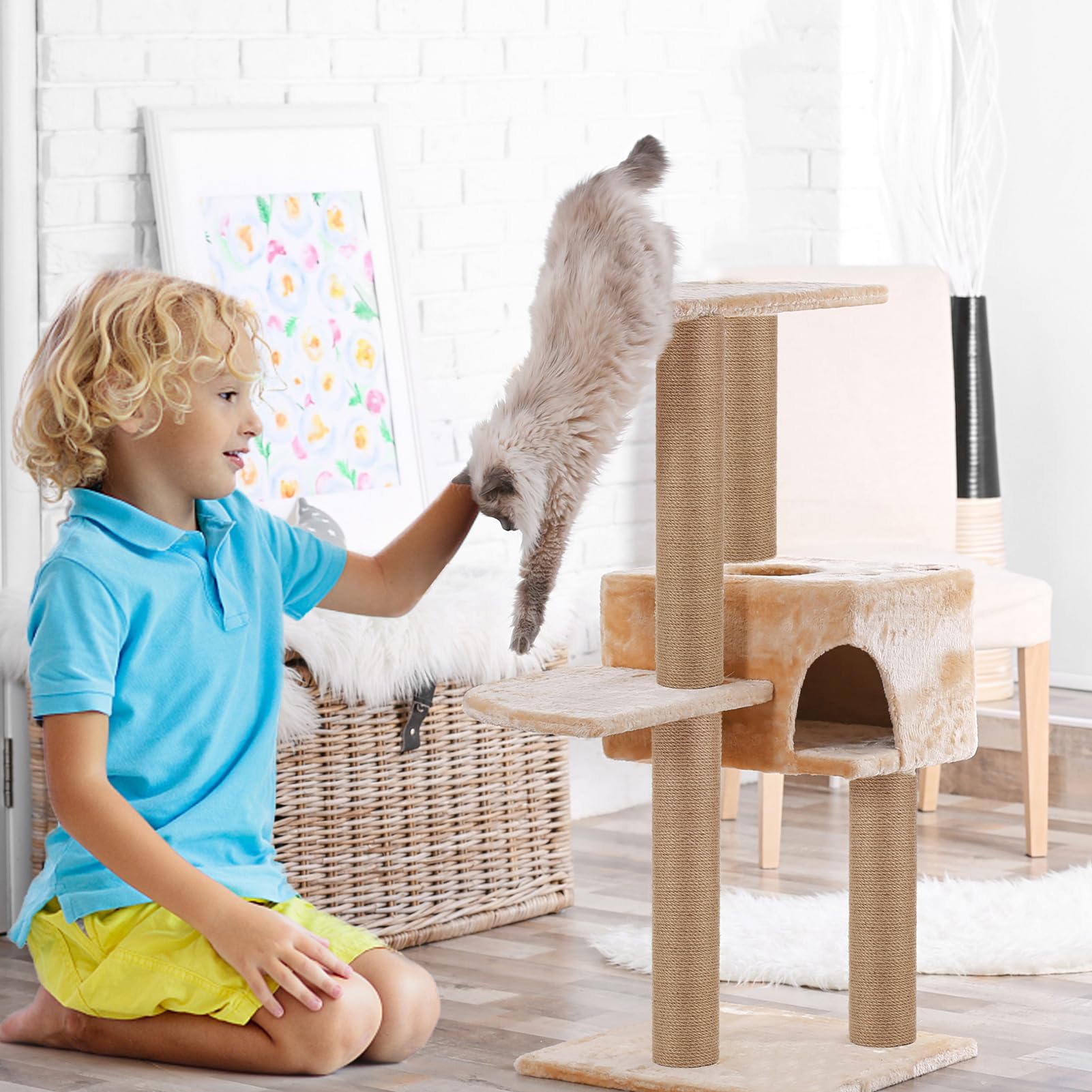 PETUOL 4 PCS M8 Cat Scratching Post Replacement, 15.7 x 3.1 Inches Cat Tree Replacement Post Jute Pole for Indoor Cats with M8 Screws, for Kitten Tree Tower Spare Cat Furniture Accessories