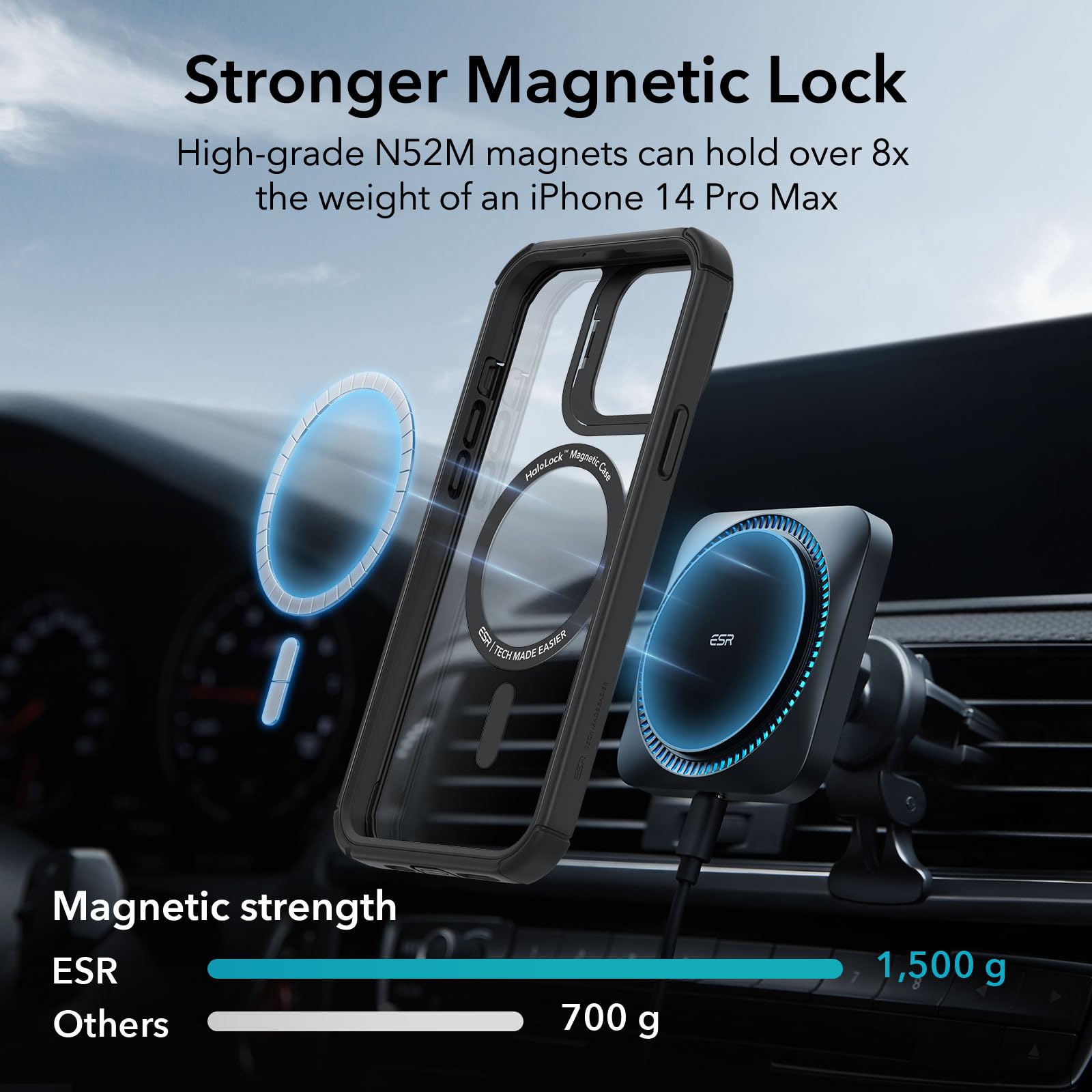 ESR for iPhone 13 Pro Max Case with Stand, Compatible with MagSafe, Full-Body Military-Grade Drop Proof Case with Built-in 9H+ Tempered Glass Screen Protector, Armor Series, Clear Black