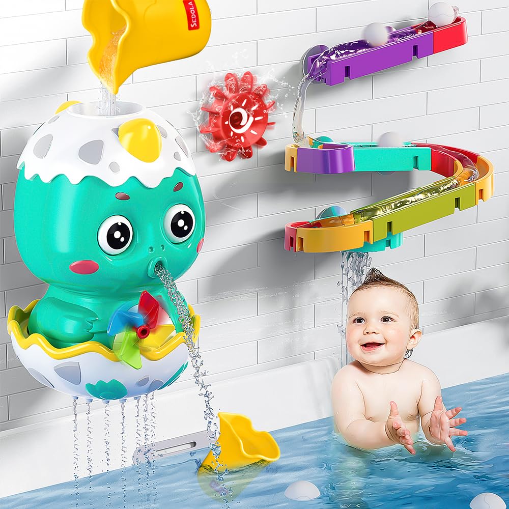 Pupu Pig Baby Bath Toys | Dinosaur Bathtub Toy & DIY Wall Track Building Sets | Tub Toys Water Activity Sensory Bath Toys for Toddlers Babies Preschool Shower Gifts - 23 PCS