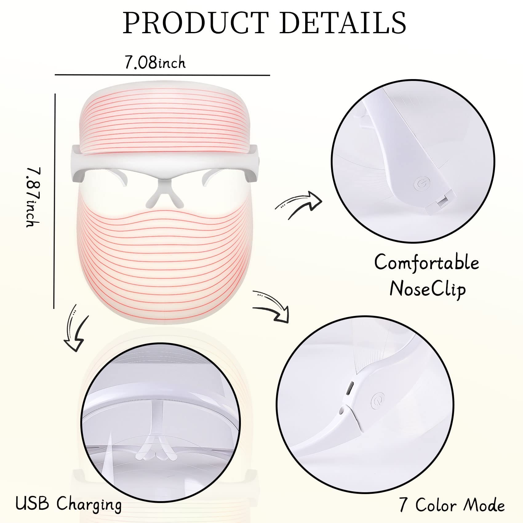 haoyehome Upgraded 7 Color LED Face Mask Light Therapy, led mask therapy facial LED suitable for home skin care, light therapy mask Portable & Light, Rechargeable, Wireless (white), 1.0 Count