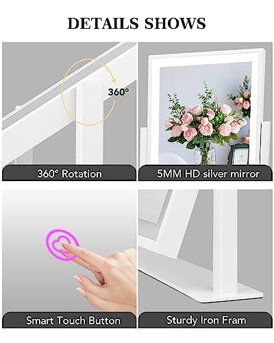 GANAIHQGROWING Classic Vanity Mirror with Lights,13 in Tabletop Lighted Makeup Mirror LED Lights for Over Sink, Smart Touch Control, Stepless Dimmable 3 Colors Lighting Modes