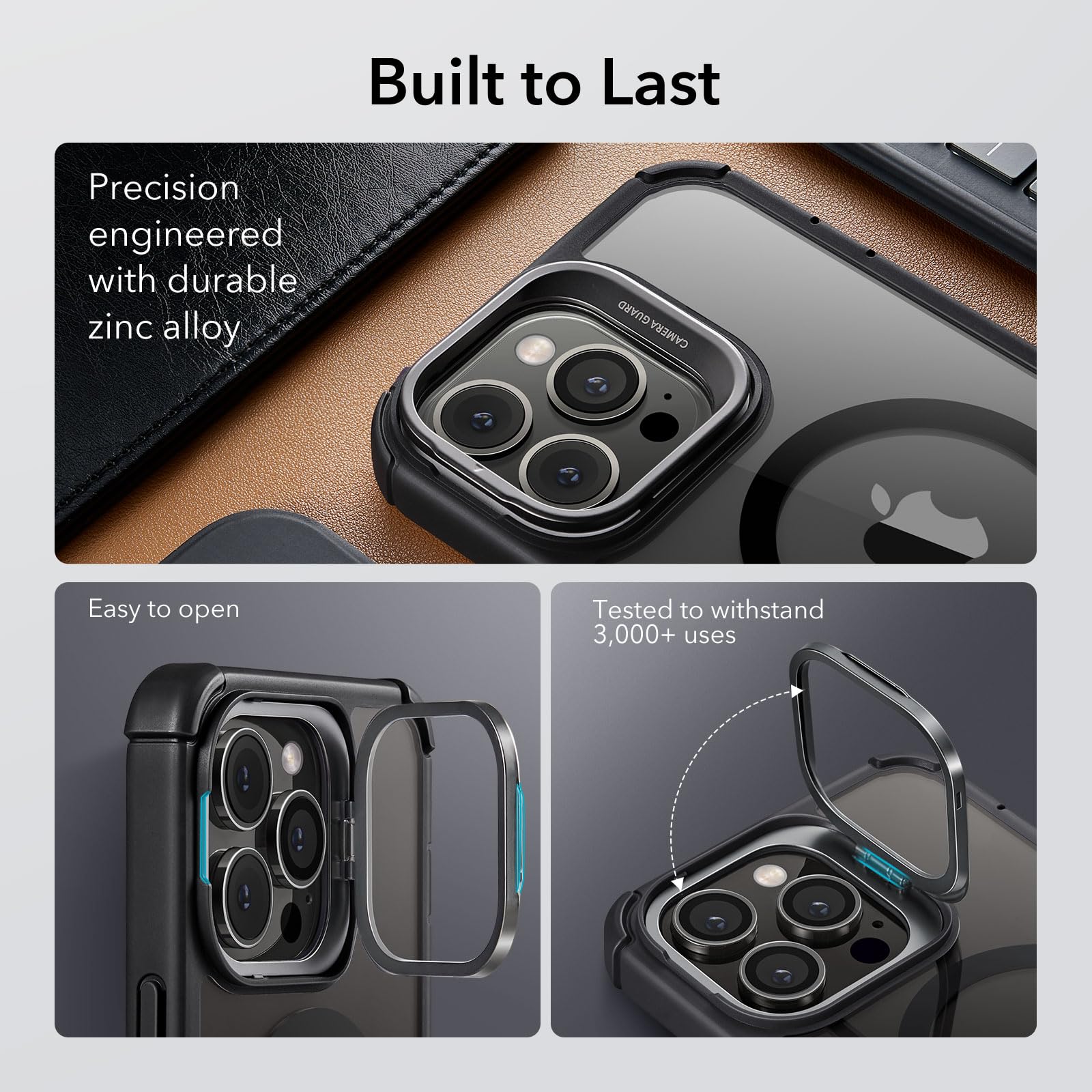 ESR for iPhone 13 Pro Max Case with Stand, Compatible with MagSafe, Full-Body Military-Grade Drop Proof Case with Built-in 9H+ Tempered Glass Screen Protector, Armor Series, Clear Black