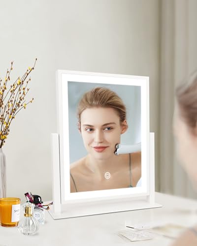 GANAIHQGROWING Classic Vanity Mirror with Lights,13 in Tabletop Lighted Makeup Mirror LED Lights for Over Sink, Smart Touch Control, Stepless Dimmable 3 Colors Lighting Modes
