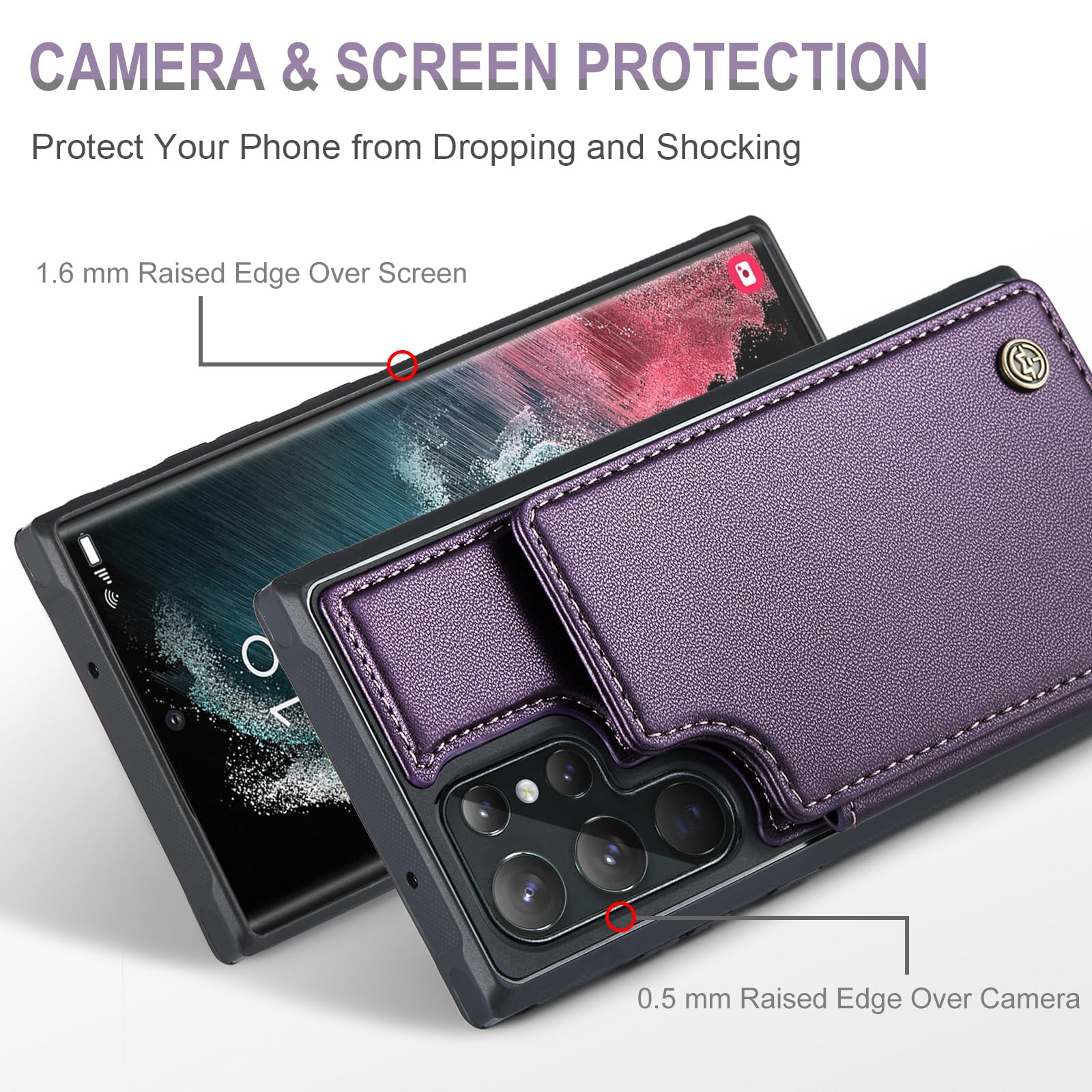 Vinich for Samsung Galaxy S22 Ultra Wallet Case with Card Holder, RFID Blocking Credit Slots Kickstand Shockproof Phone Cover for Women Men, Purple