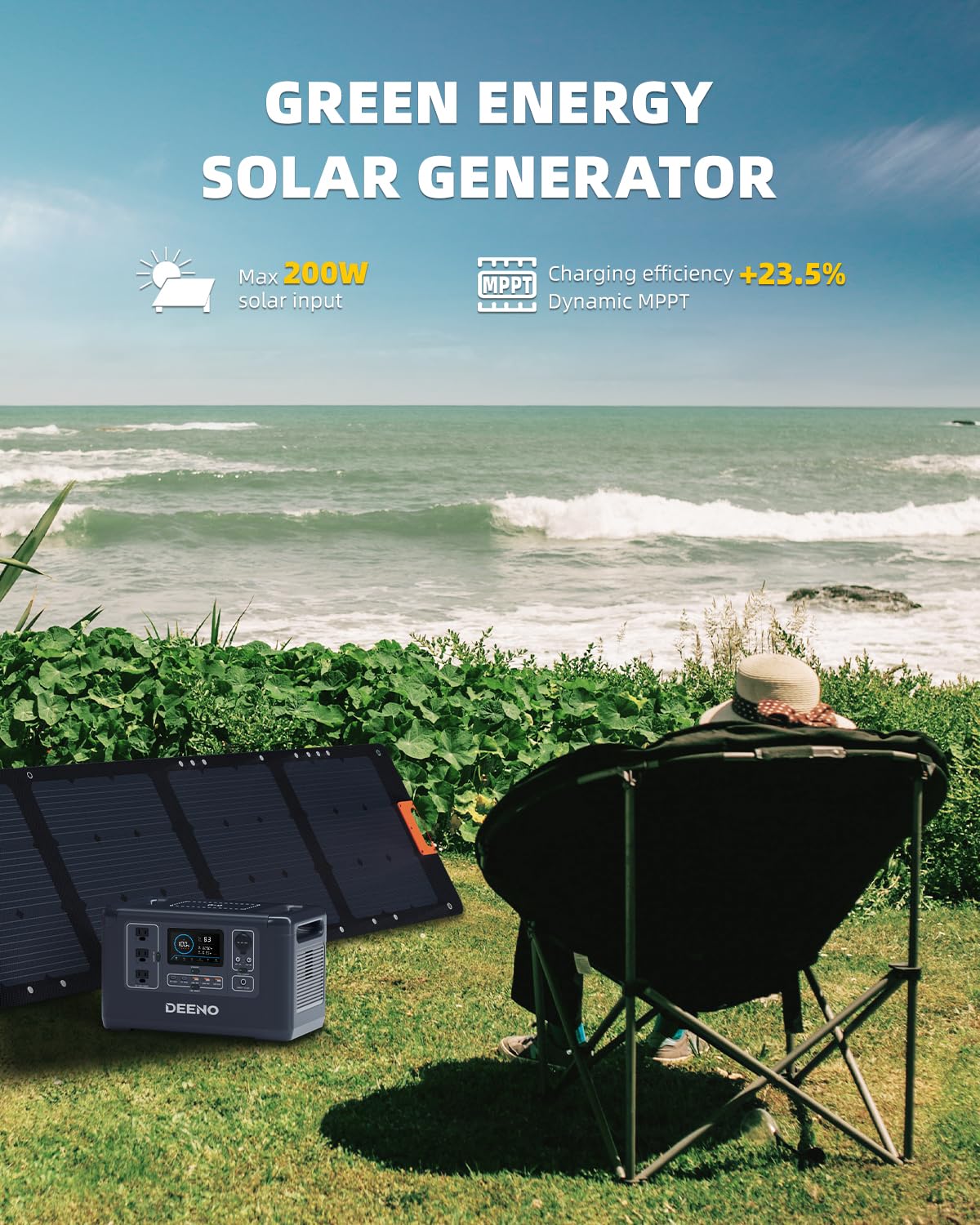 Portable Power Station with 200W Solar Panel, 1036Wh LiFePO4 (LFP) Battery, 1500W AC Outlets Solar Generator for Outdoors, Camping, RVs, Home Backup Power DEENO X1500