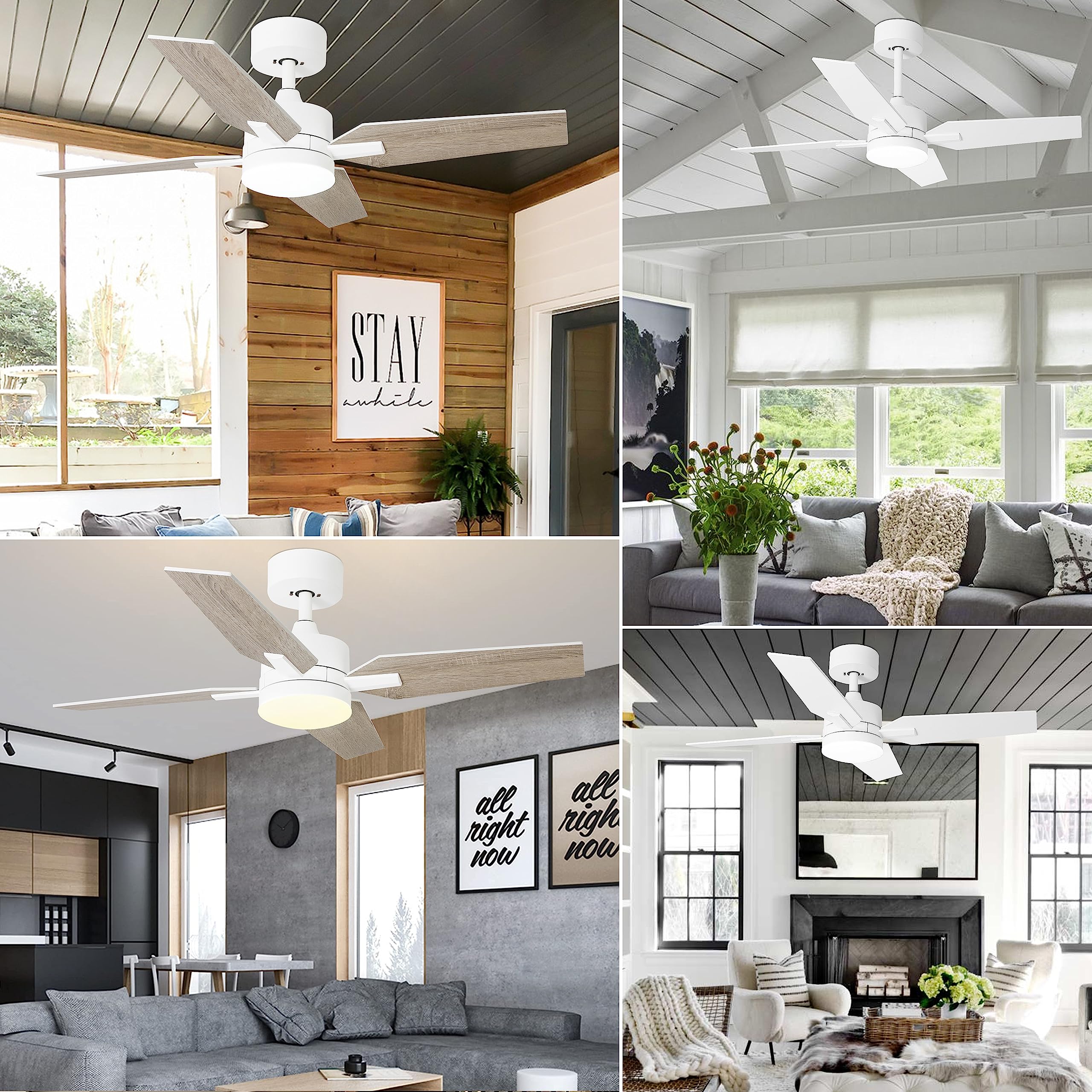Ohniyou 40” Ceiling Fans with Lights and Remote, Small Outdoor Ceiling Fans with Light for Patio, Modern Ceiling Fan Light for Bedroom Porch(White)