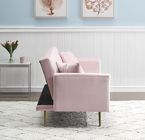 Tufted Upholstered Velvet Modern Futon Loveseat Sleeper Sofa Bed Convertible Couch Daybed,Folding Sofá Beds Recliner,Small Love Seat 2-Seat Couches with Toss Pillows&Metal Legs for Living Room