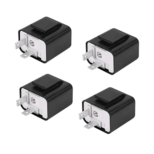 zipelo 2 Pin LED Electronic Turn Signal Flasher Relay, 4 PCS 12V Speed Adjustable LED Indicator Flasher Relay Fix for Turn Signal Light & Hazard Warn Hyper Fast Flash for Car and Motorcycle (Black)