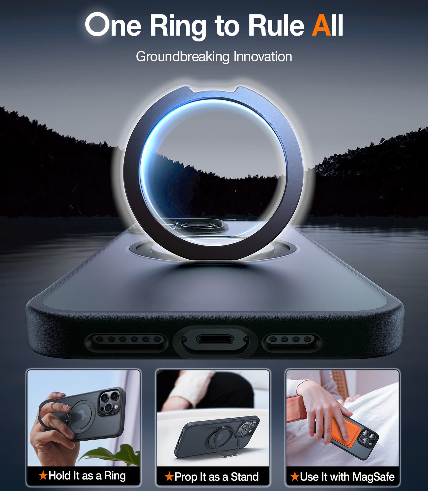 TORRAS 360°Rotatable Ring for iPhone 13 Pro Max Case [Compatible with Magsafe] with Stand, Magnetic Ring Holder Military Grade Shockproof Translucent Back Slim Fit Phone Case UPRO Ostand Pro, Black
