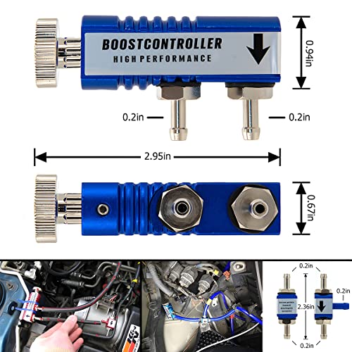 BELOMI Turbo Engine Controller Kit, Universal 1-30 PSI Manual Turbo Boost Controller, Aluminum Adjustable Boost Bleed Valve, Vehicle Interior Modification Accessories for Most Car (Blue)