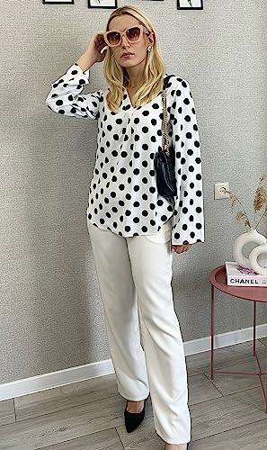 Work Blouses for Women Office Ladies Tops for Leggings Chiffon Long Sleeve Tops Polka Dot L