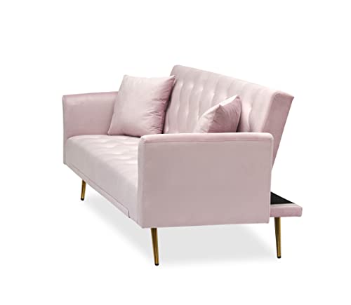 Tufted Upholstered Velvet Modern Futon Loveseat Sleeper Sofa Bed Convertible Couch Daybed,Folding Sofá Beds Recliner,Small Love Seat 2-Seat Couches with Toss Pillows&Metal Legs for Living Room