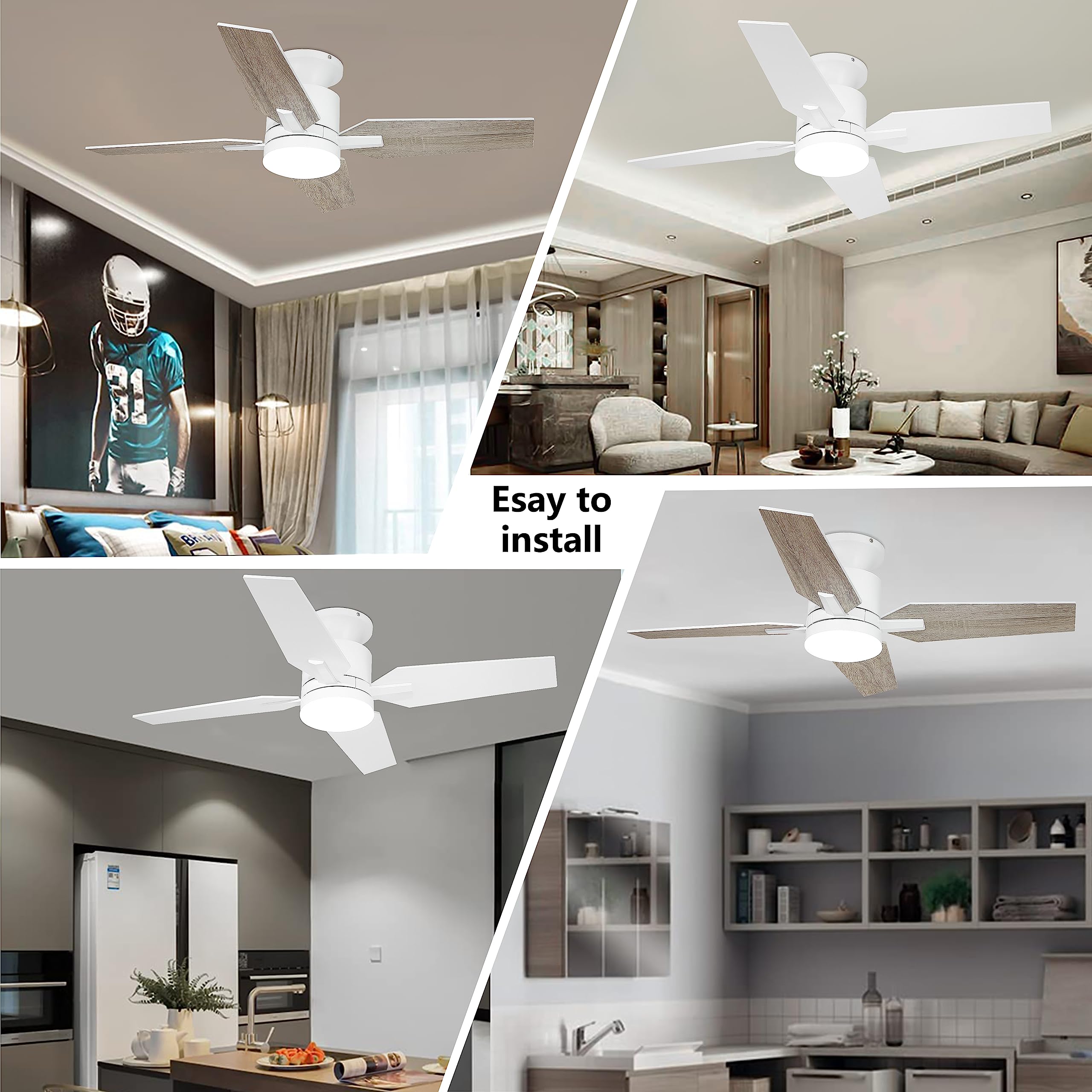 Ohniyou Ceiling Fan with Lights Flush Mount,40'' Small Ceiling Fans with Lights and Remote Control,Indoor Outdoor Quiet DC White Low Profile Ceiling Fan for Patio Kitchen Dining Room Bedroom