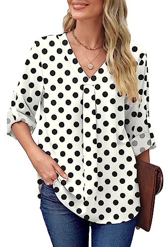 Work Blouses for Women Office Ladies Tops for Leggings Chiffon Long Sleeve Tops Polka Dot L