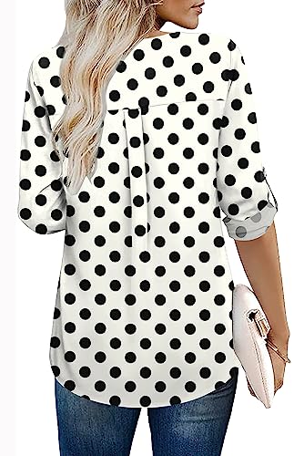 Work Blouses for Women Office Ladies Tops for Leggings Chiffon Long Sleeve Tops Polka Dot L