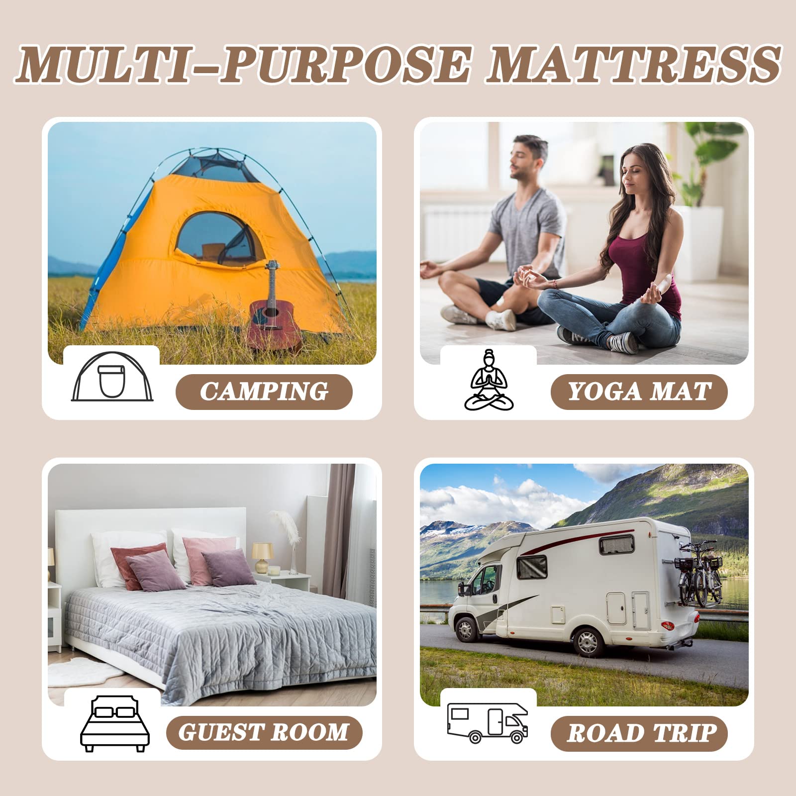 DoCred Full Size Futon Mattress, Extra Thick Foldable Japanese Floor Mattress Memory Foam Sleeping Pad for Adults - Roll Up Mattress Tatami Mat Folding Sleeping Pad Breathable Floor Lounger Guest Bed