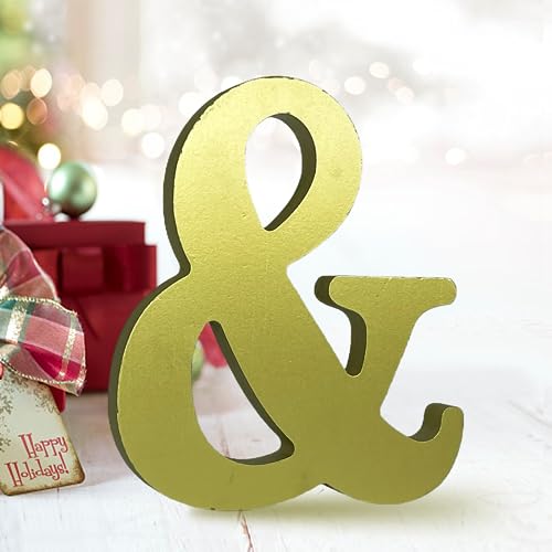 AOCEAN 6 Inch Golden Wood Letters Unfinished Wooden Letters for Wall Decor Decorative Standing Letters Slices Sign Board for Crafts Christmas Decoration Home Party Projects (&)