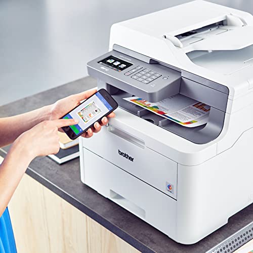 Brother MFC-L3710CW Compact Digital Color Wireless All-in-One Laser Printer, Print&Copy&Scan&Fax, 19ppm, 250 Sheets Capacity, 50-Sheet ADF, 3.7” Color TS, Wi-Fi, USB, Bundle with Printer Cable
